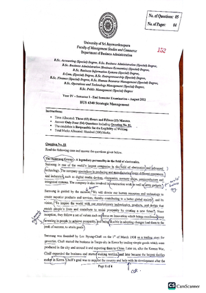 2020 Strategic Management Past Paper - Page 1 of 3 University of Sri ...