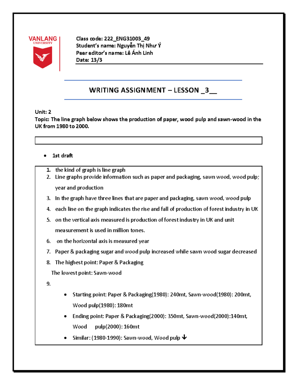 Template Writing assignment Lesson 3 - Class code: 222_ENG31003_ Student’s name: Nguyễn Thị Như ...