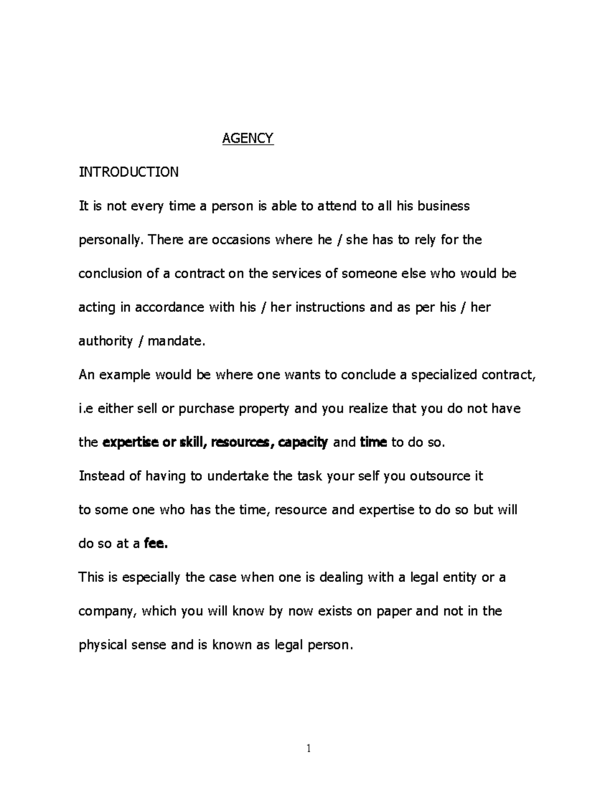 Agency - AGENCY INTRODUCTION It is not every time a person is able to ...