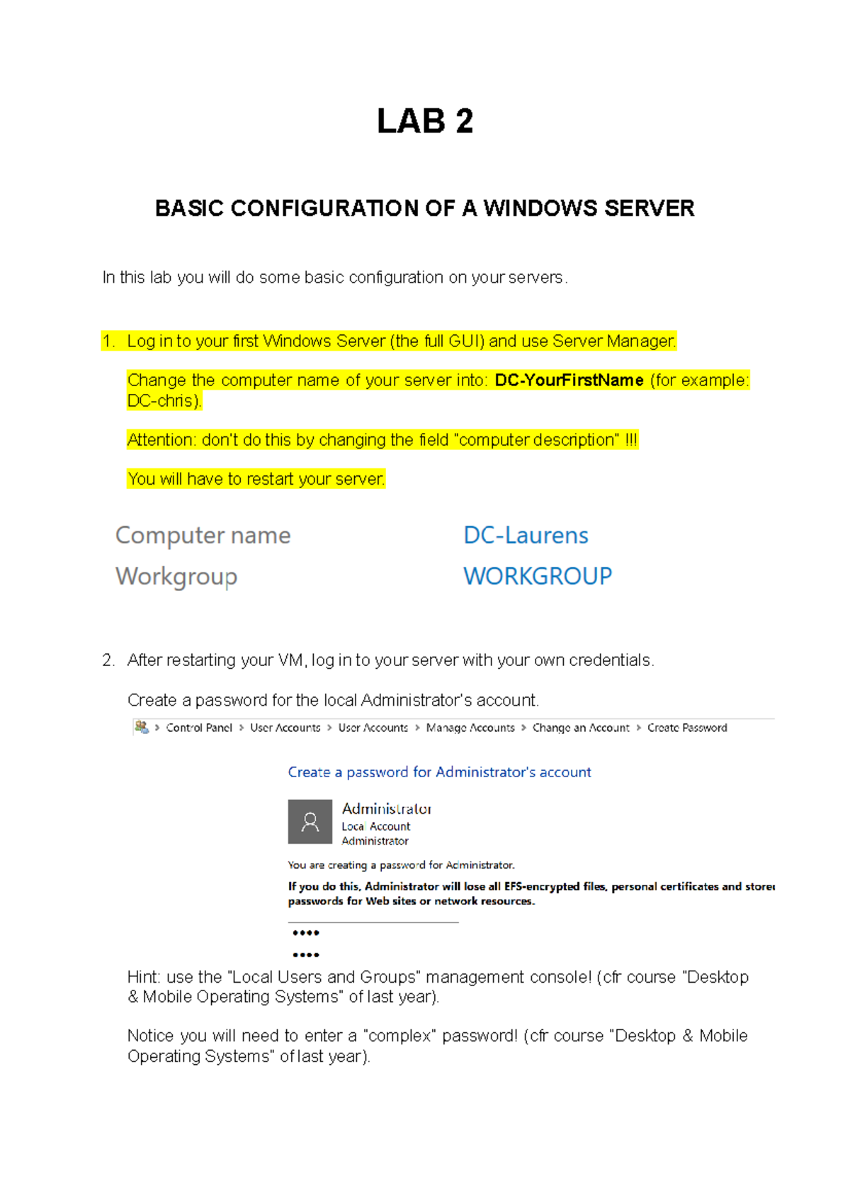 WSL-Lab02 - WSL part two - LAB 2 BASIC CONFIGURATION OF A WINDOWS ...