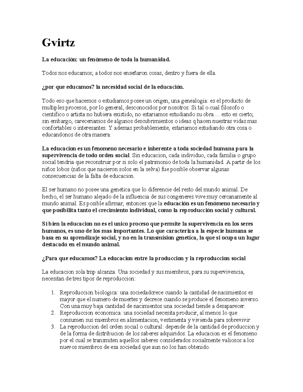 Gvirtz-resumen teoria - Gvirtz La educación: un fenómeno de toda la ...