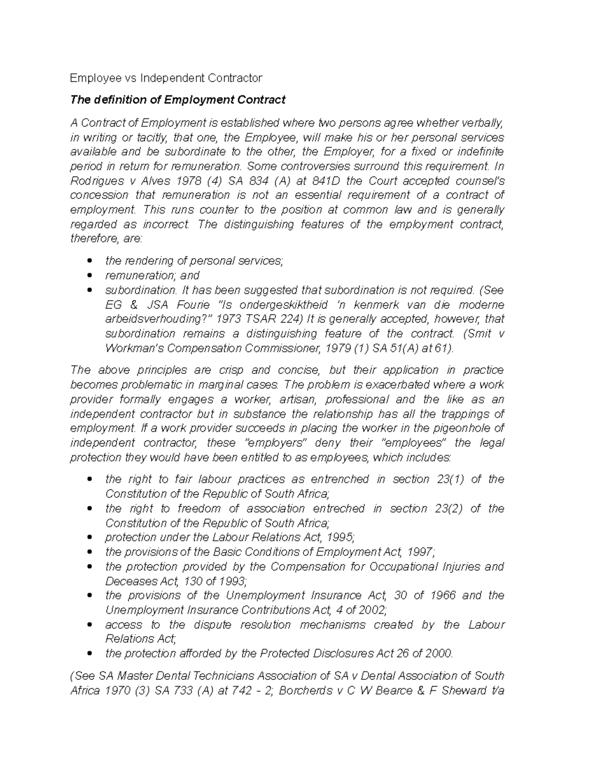 Employee vs Indepent Contractor notes 1 - Employee vs Independent ...