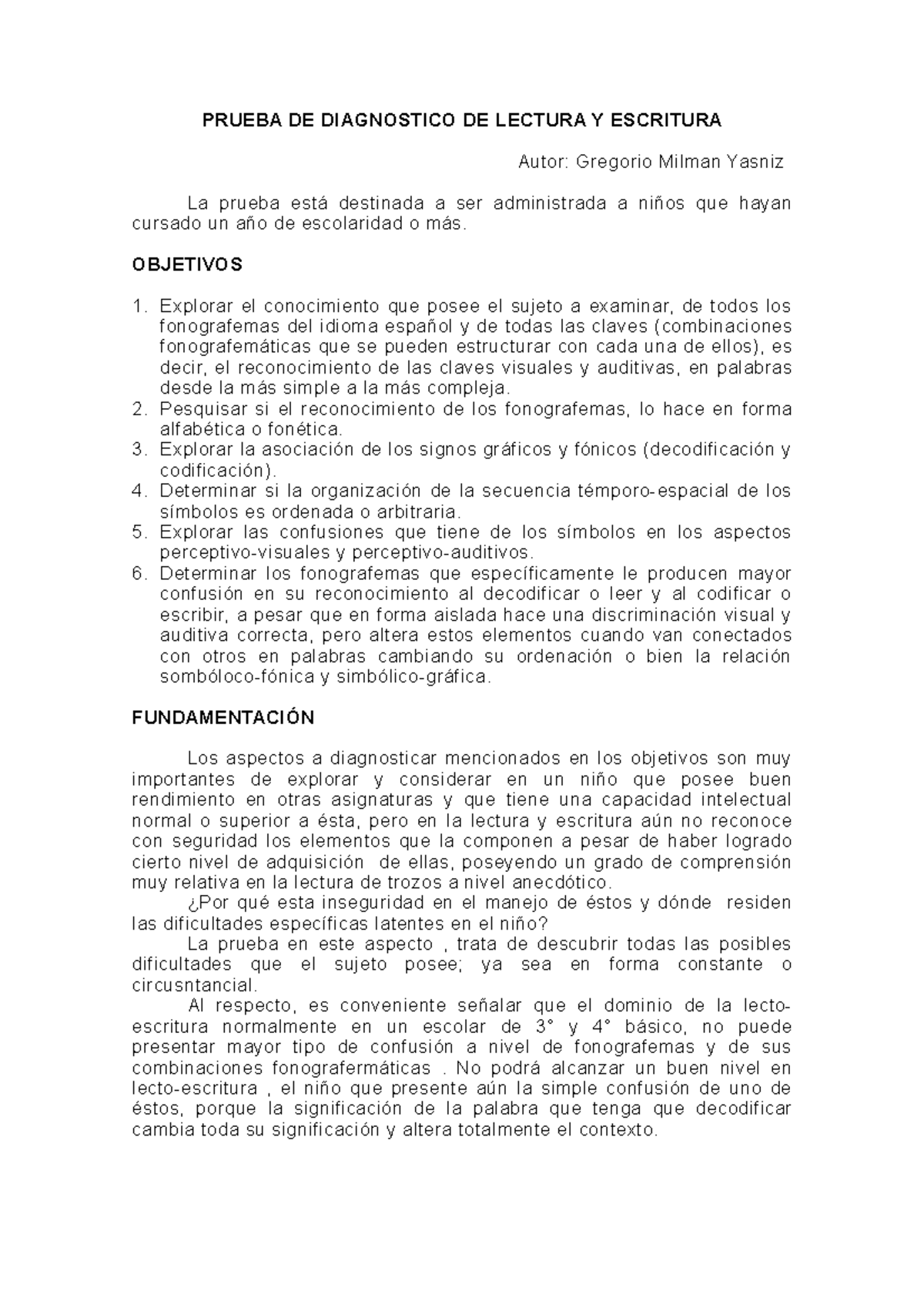 Prueba DE Diagnostico DE Lectura Y Escritura - PRUEBA DE DIAGNOSTICO DE ...