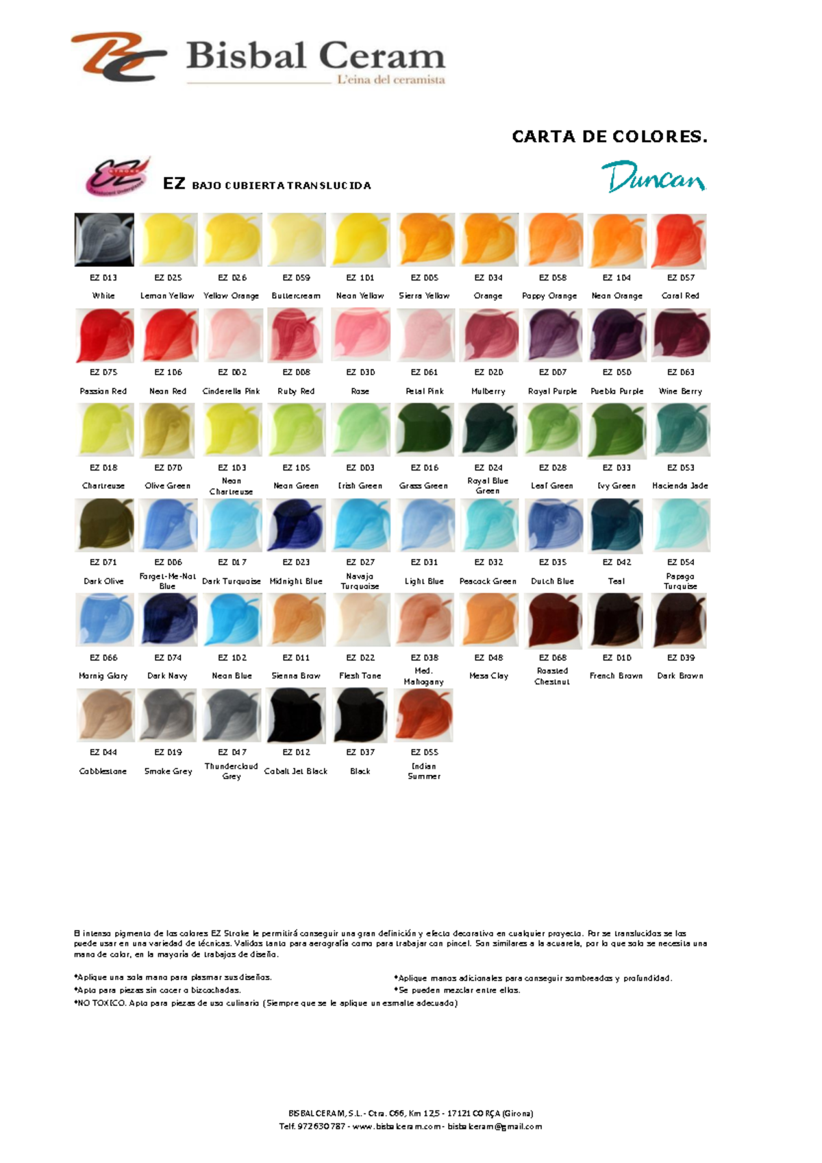 Carta de color Duncan EZ - EZ BAJO CUBIERTA TRANSLUCIDA EZ 013 EZ 025 ...