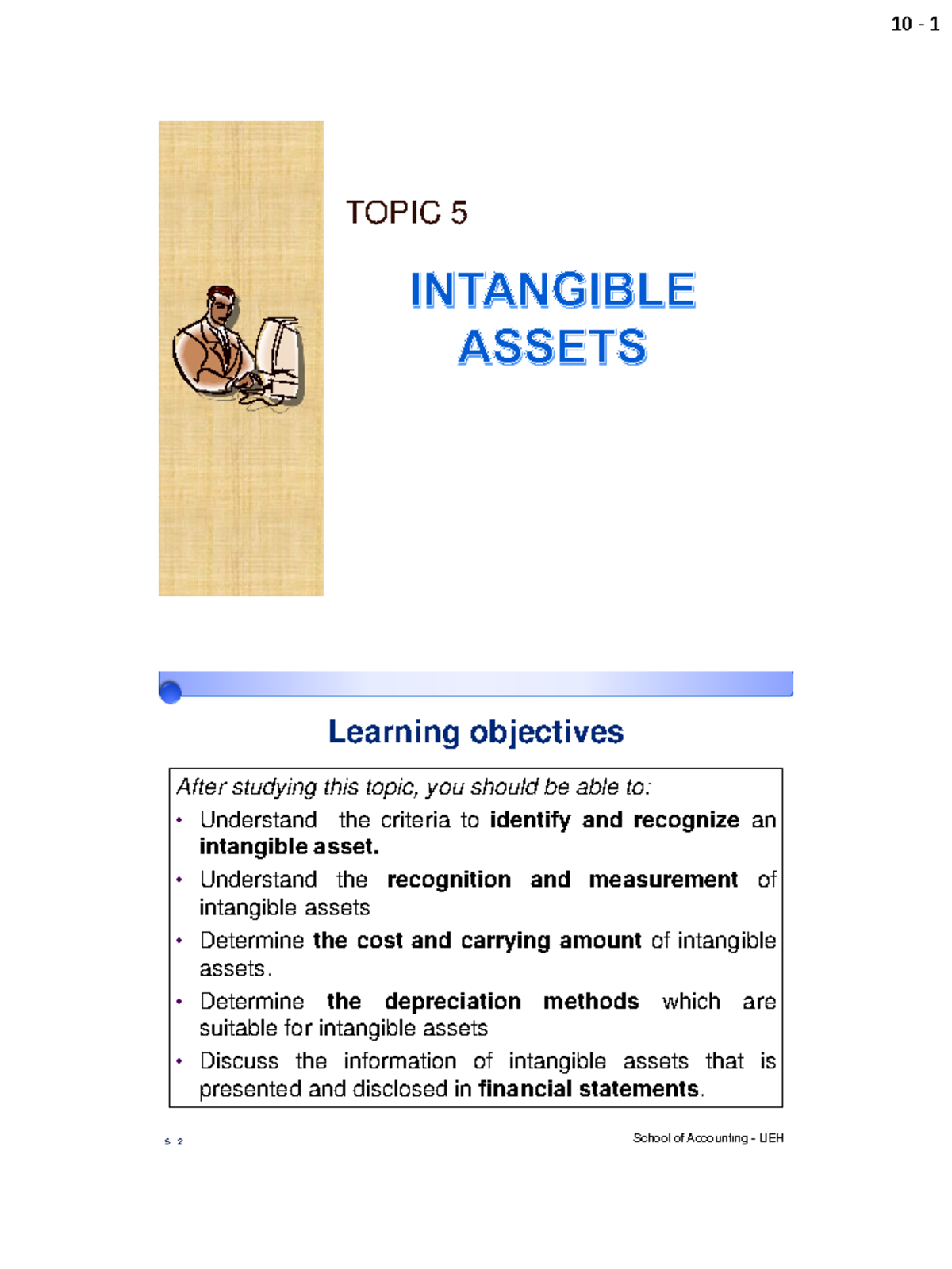Topic 5 - IAS 38 - Intangible assets (1)-SV - TOPIC 5 Learning objectives After studying this ...