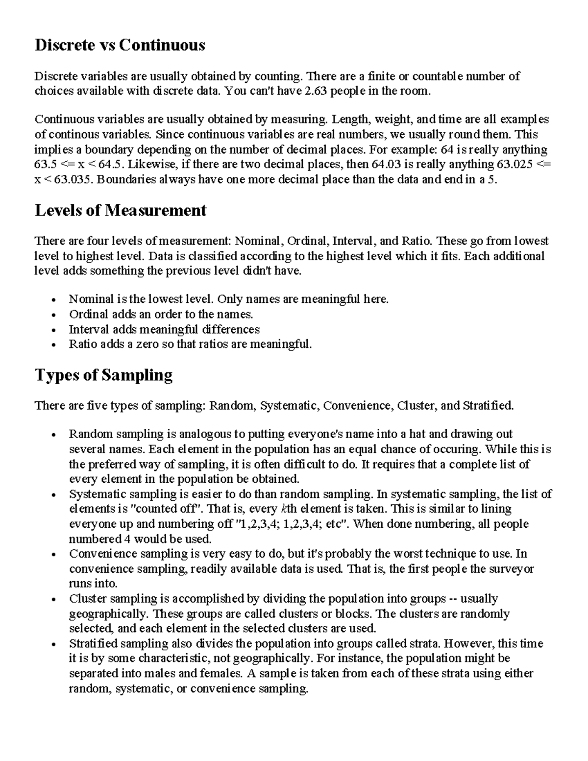 Stats-2 - Stats notes - Discrete vs Continuous Discrete variables are ...