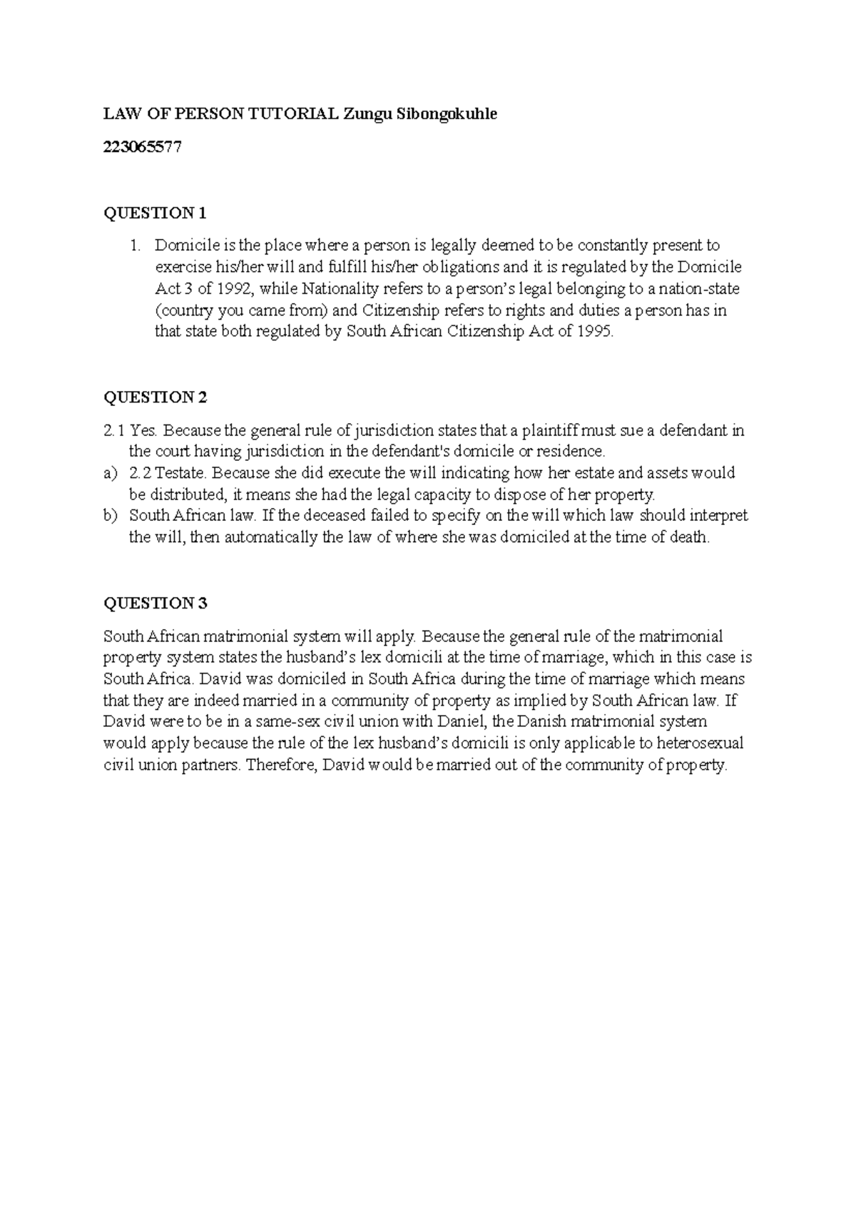 LAW OF Person Tutorial - LAW OF PERSON TUTORIAL Zungu Sibongokuhle ...