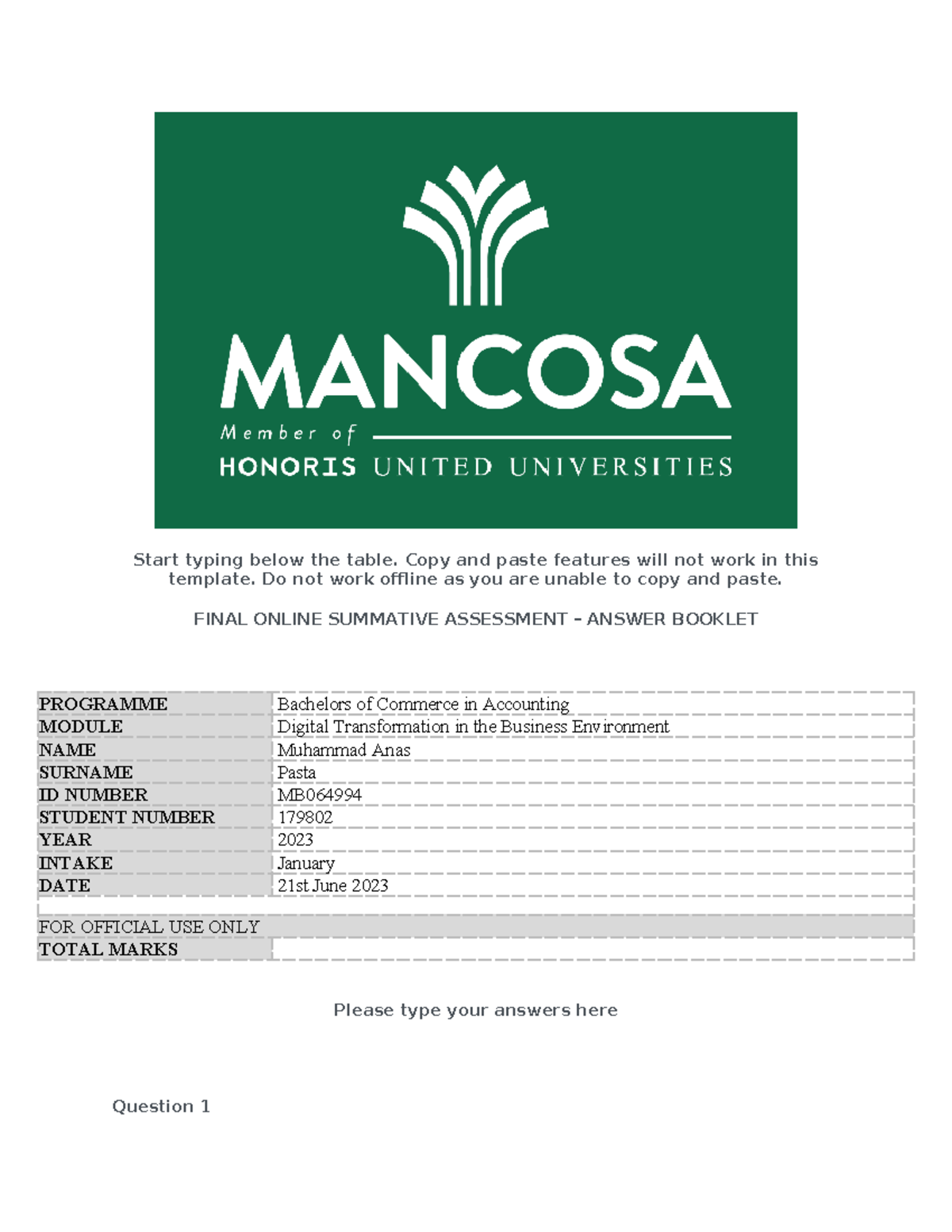 OSA Digital transformation in the Business Environment Y1 S1 2023 ...