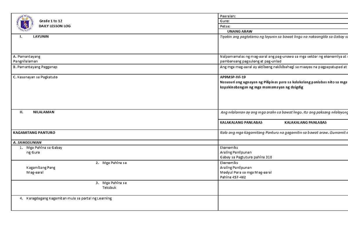 DLL 08 - Daily lesson log - Grade 1 to 12 DAILY LESSON LOG Paaralan ...