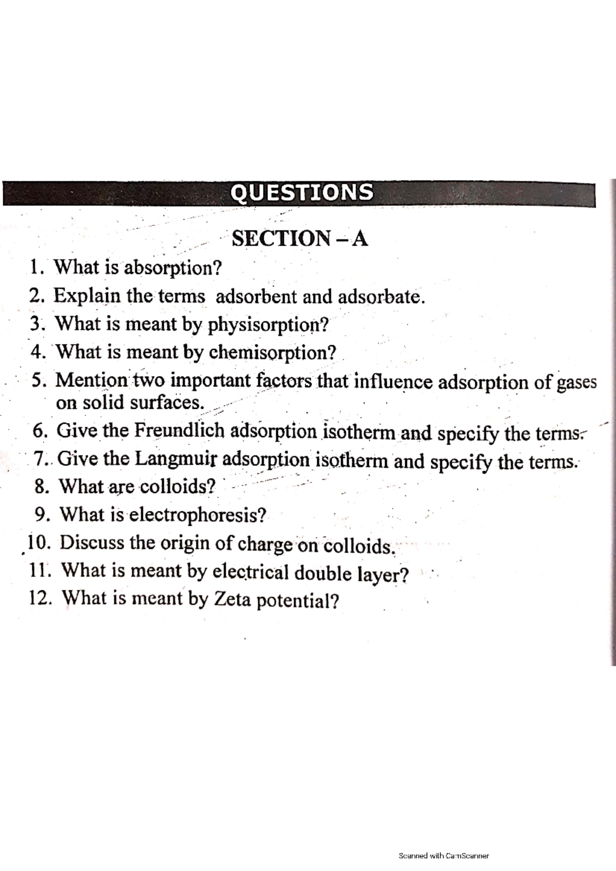 Revision Questions - Surface Chemistry and Colloidal State - Physical ...