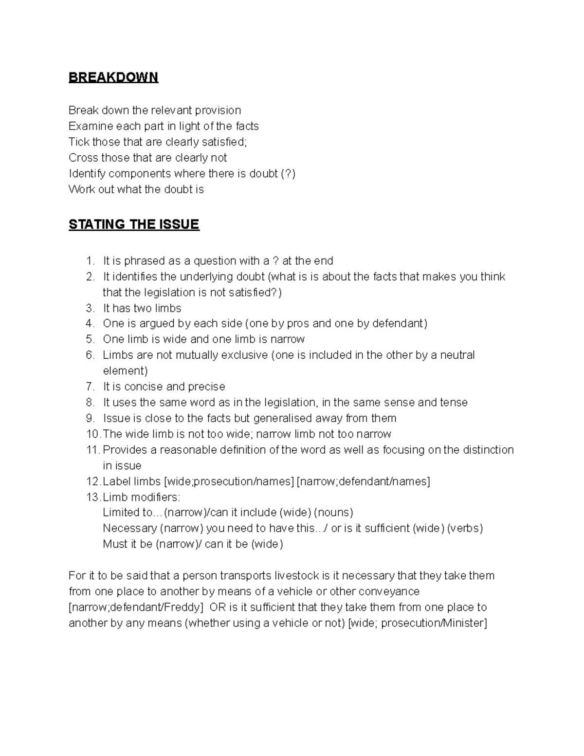 LAWS123- Cheat Sheet - Ordinary usage etc - BREAKDOWN Break down the ...