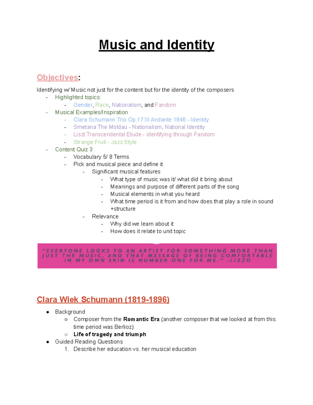Music and Identity - Notes - Instructor: Meryl Sole - Music and ...