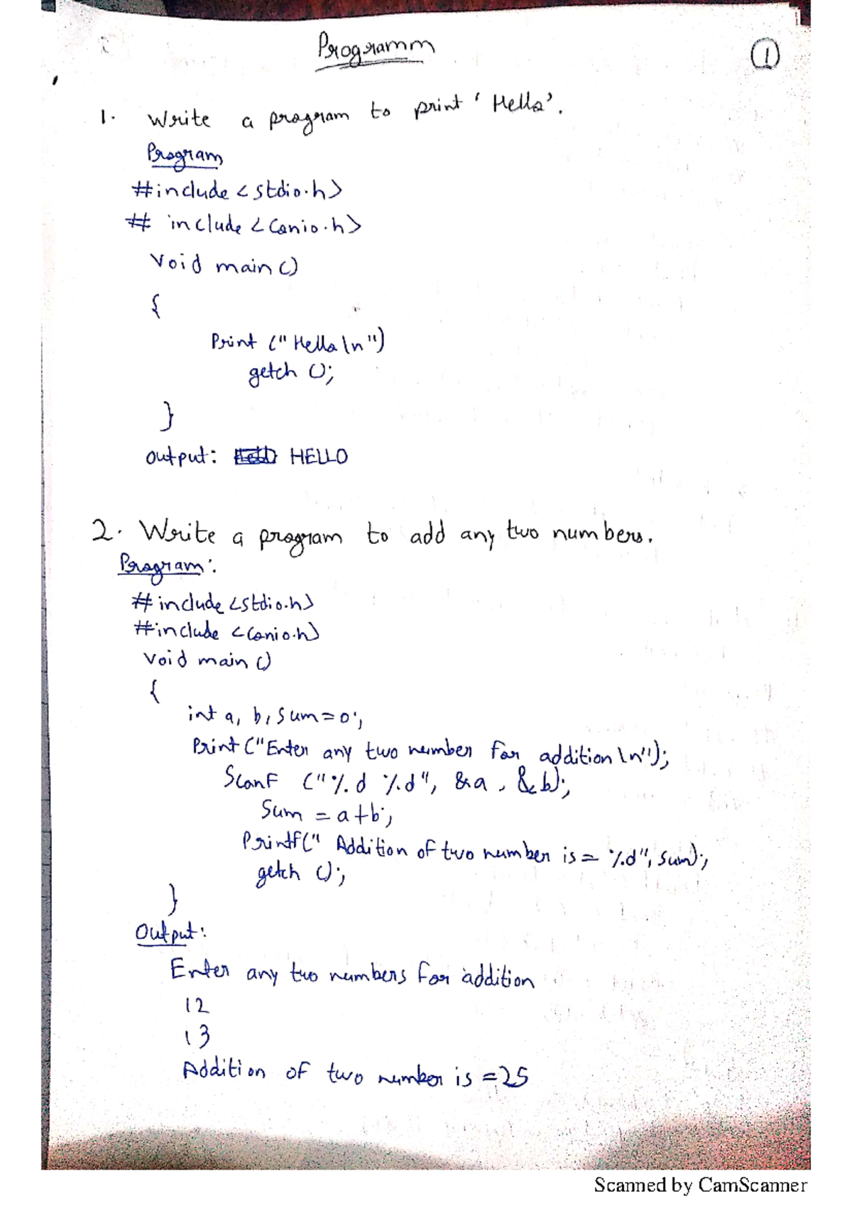 2021003799 - not anything possible - Programm I 1. Write a program to Program include include ...