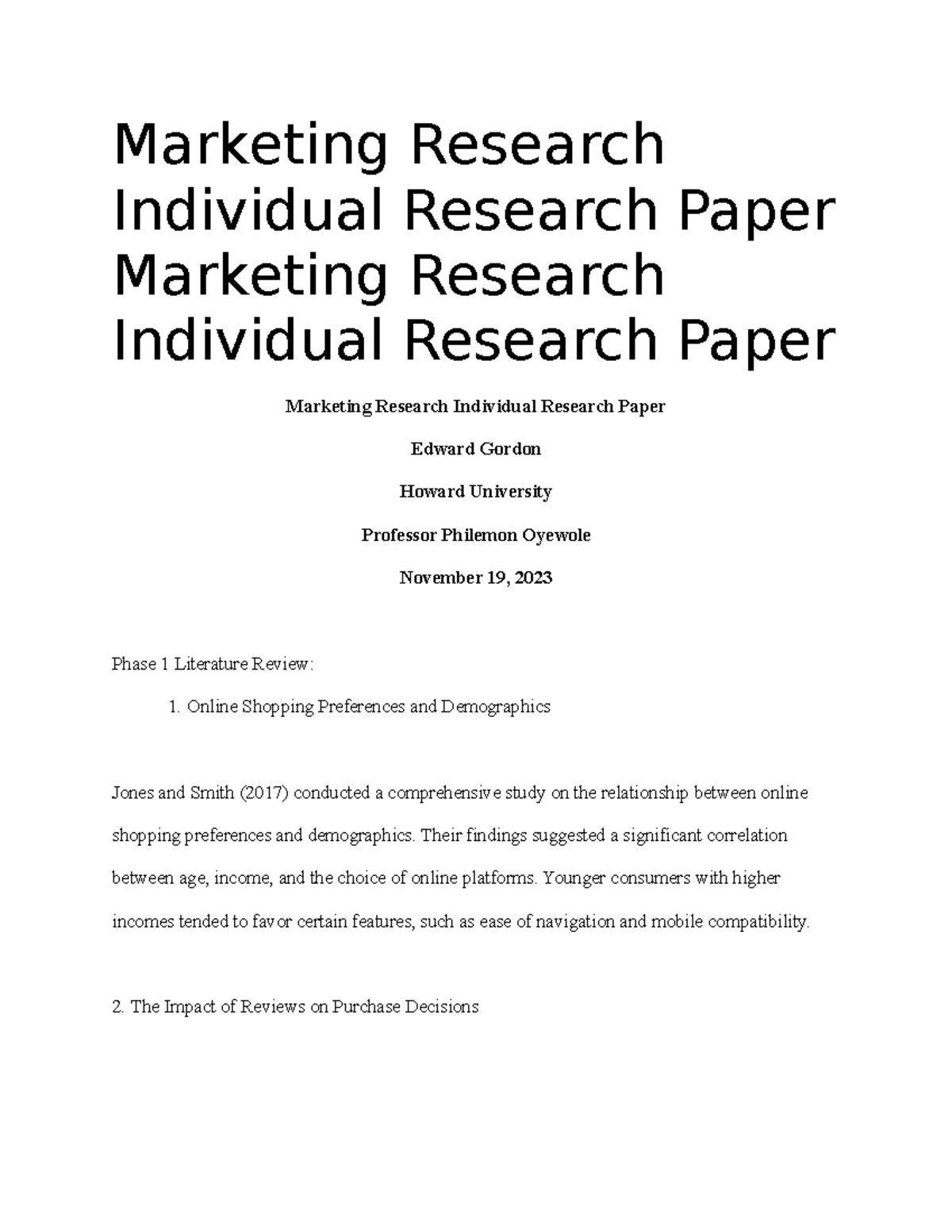 Marketing Research Individual Research Paper - Marketing Research ...