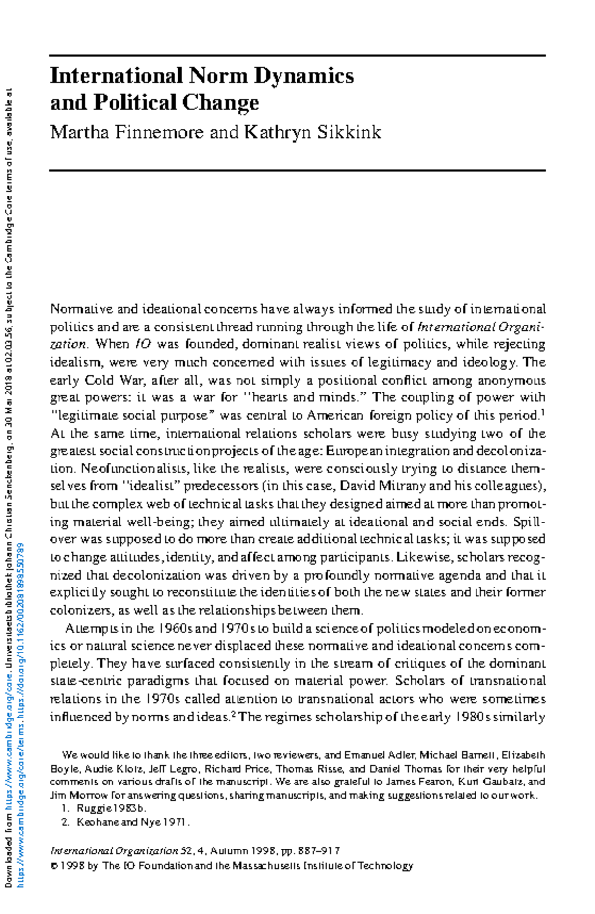 Finnemore and Sikkink - International Norm Dynamics and Political ...