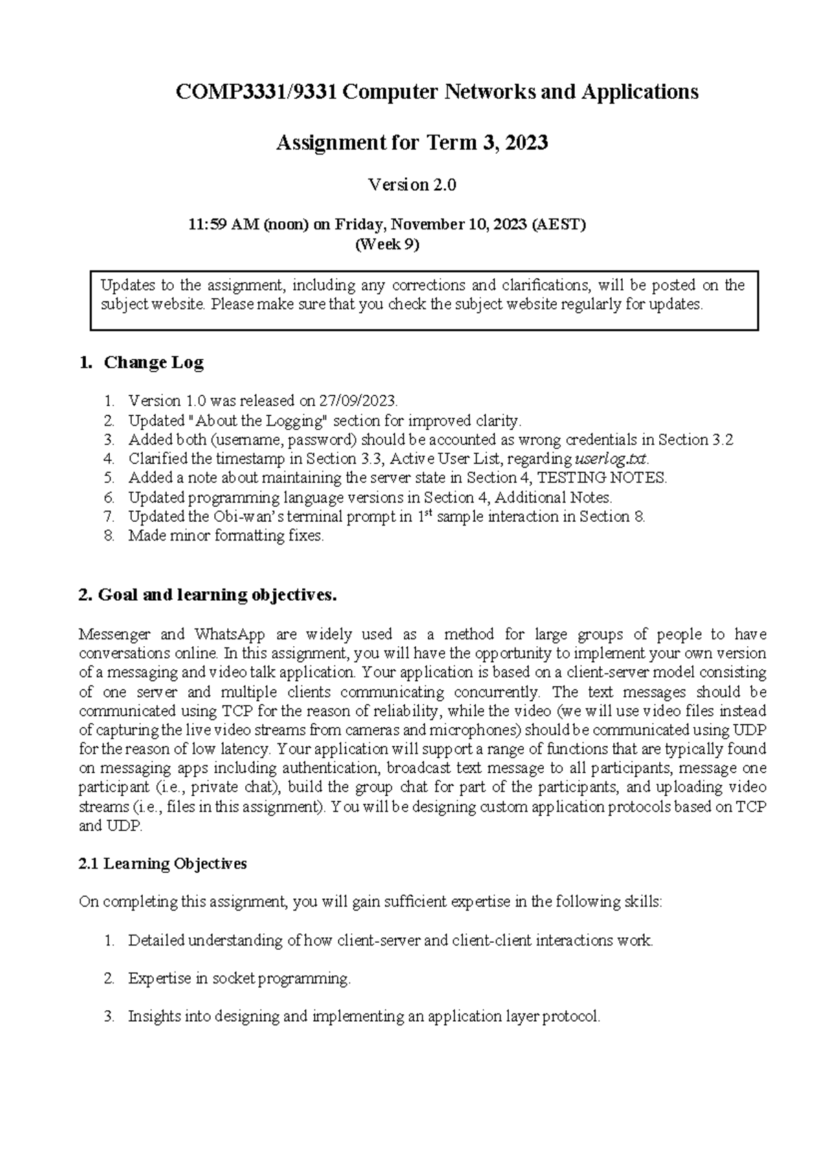 COMP9331 Assigment 23t3 v2 - COMP3331/9331 Computer Networks and Applications Assignment for ...