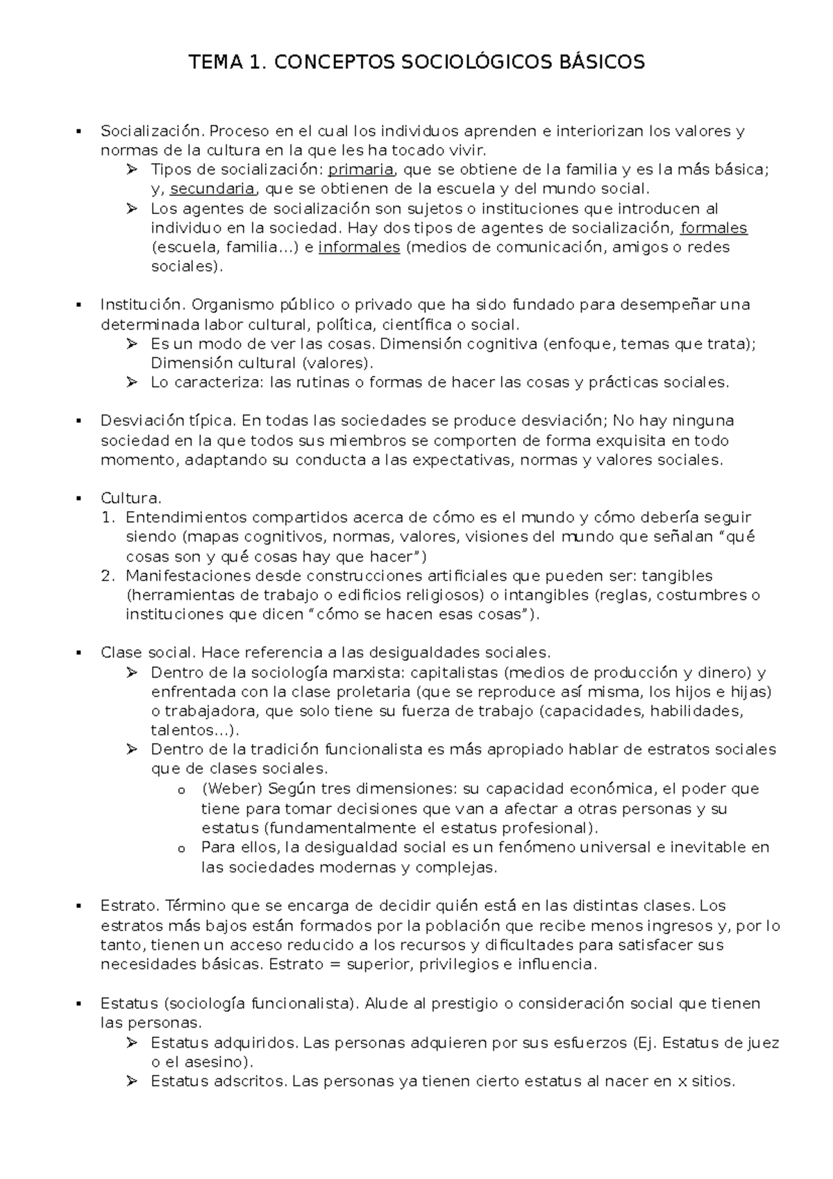 TEMA 1. Conceptos sociológicos basicos - TEMA 1. CONCEPTOS SOCIOLÓGICOS BÁSICOS Socialización ...