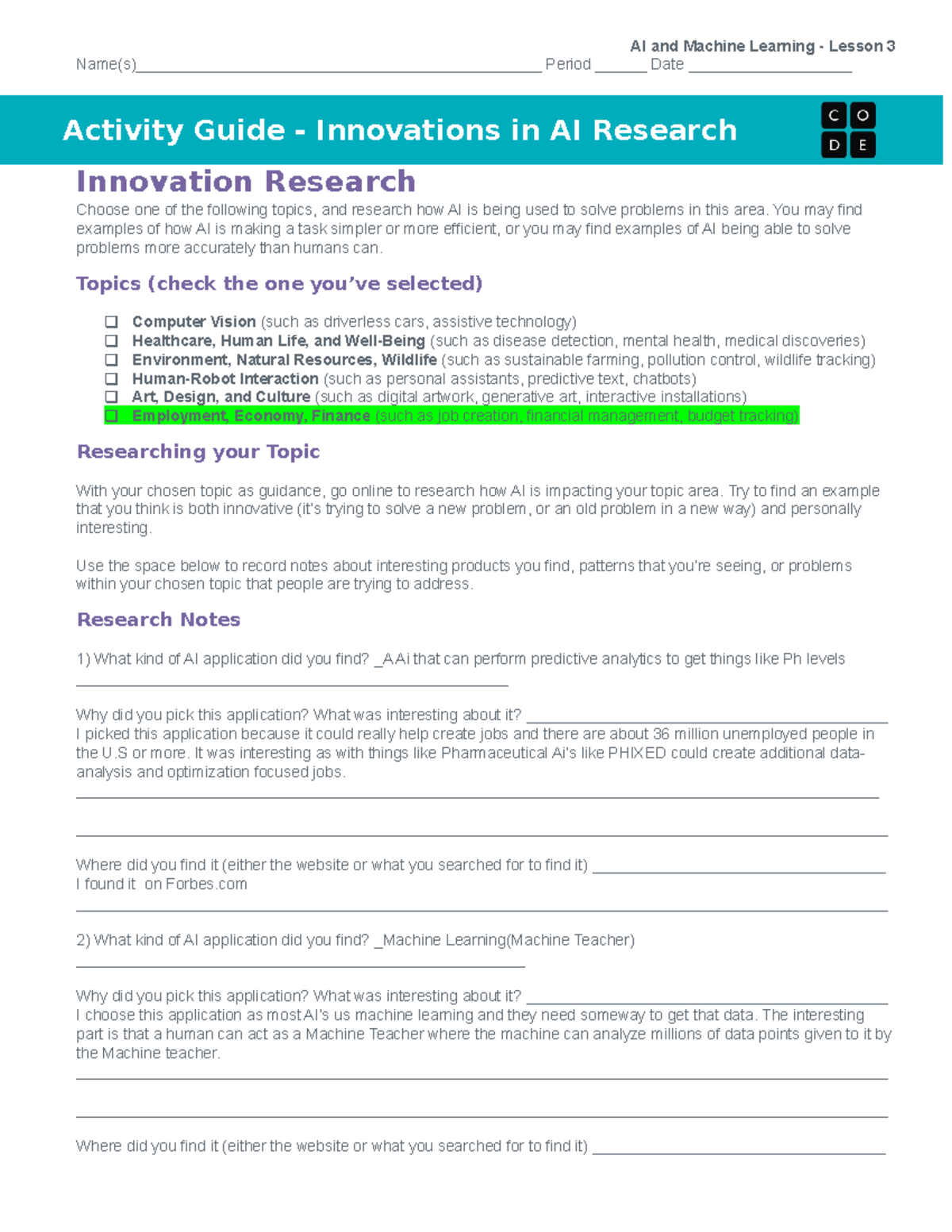 U7L03 - Activity Guide - Innovations in AI Research - AI and Machine ...