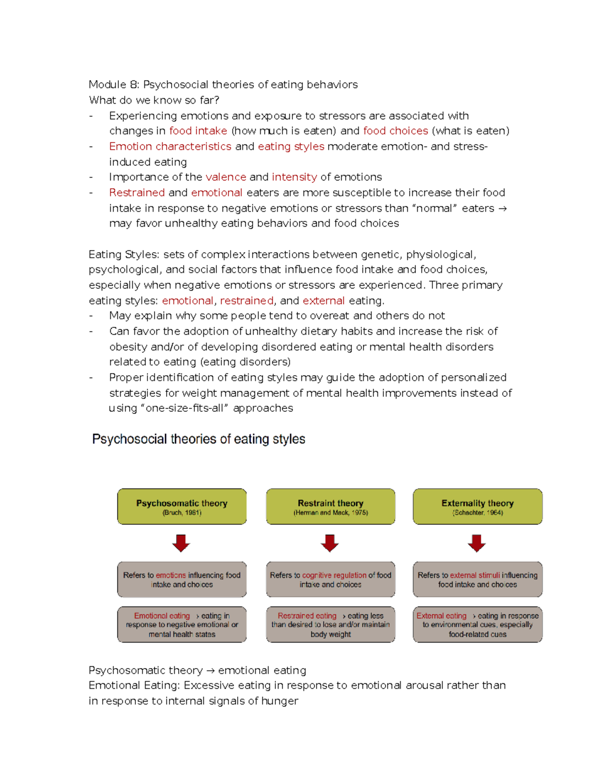 Module 8-12 inclusive - Module 8: Psychosocial theories of eating ...