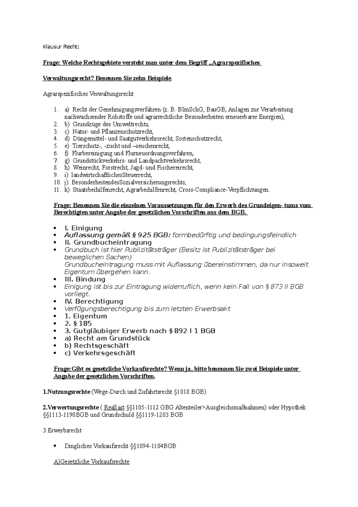 Klausur Recht - Klausur Recht: Frage: Welche Rechtsgebiete versteht man ...