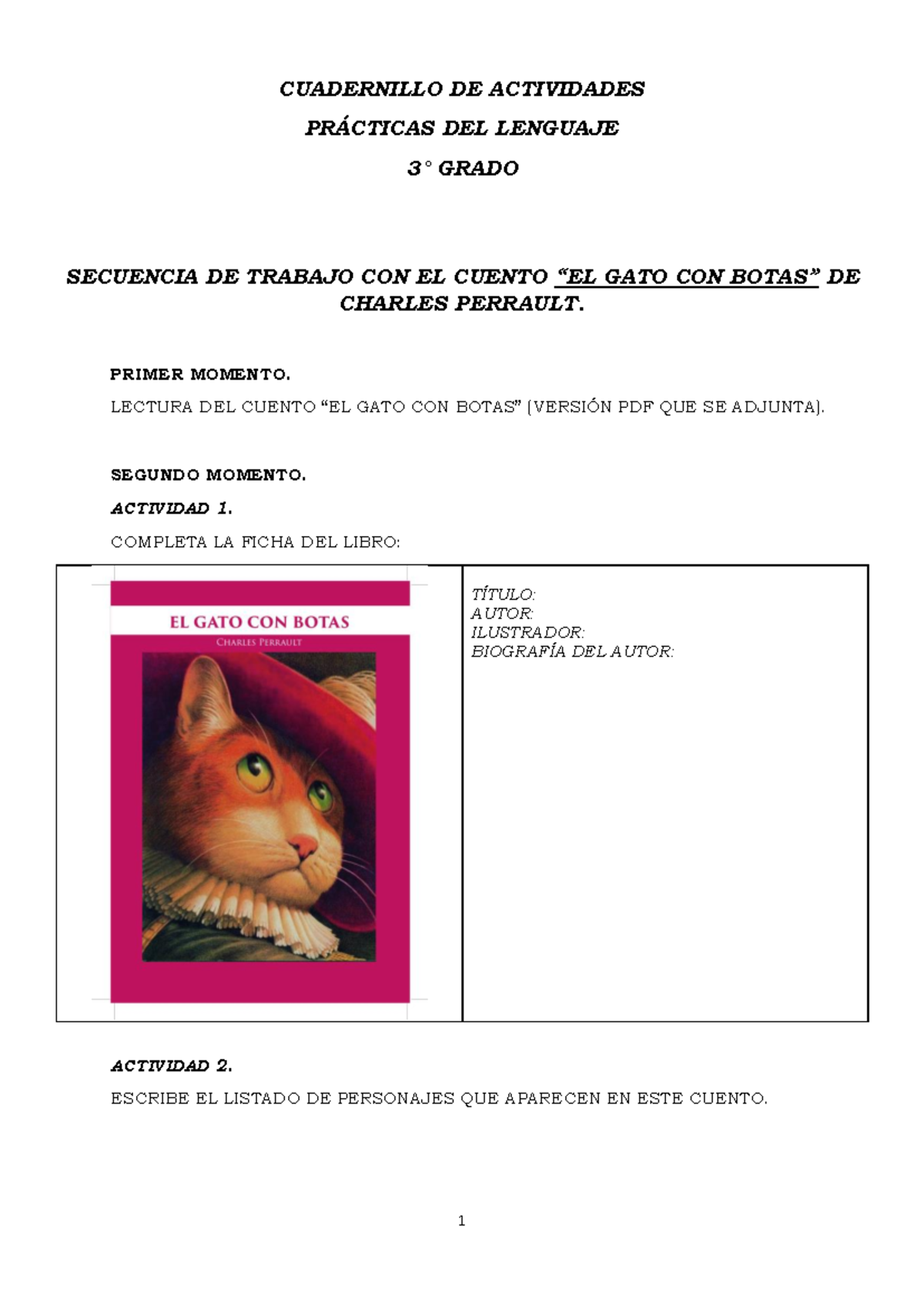 - Secuencias - Cuento El Gato Con Botas - CUADERNILLO DE ACTIVIDADES ...