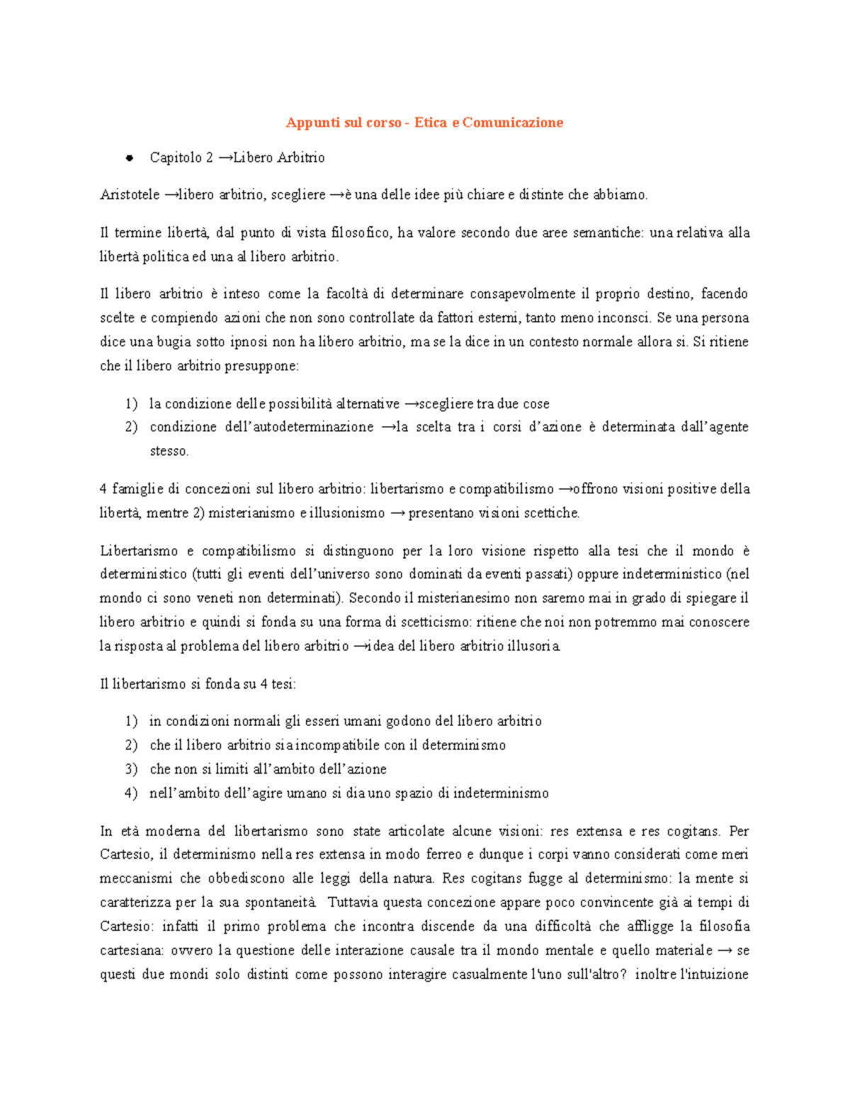 Appunti sul corso - Il termine libertà, dal punto di vista filosofico ...