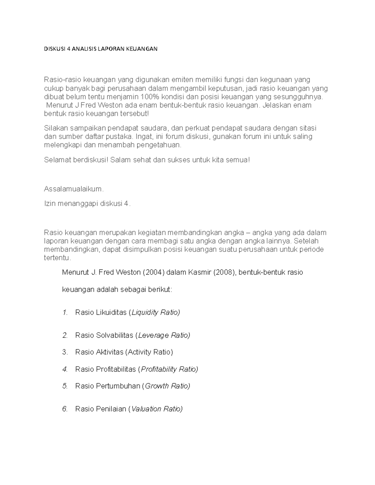 Diskusi 4 Analisis Laporan Keuangan - DISKUSI 4 ANALISIS LAPORAN ...