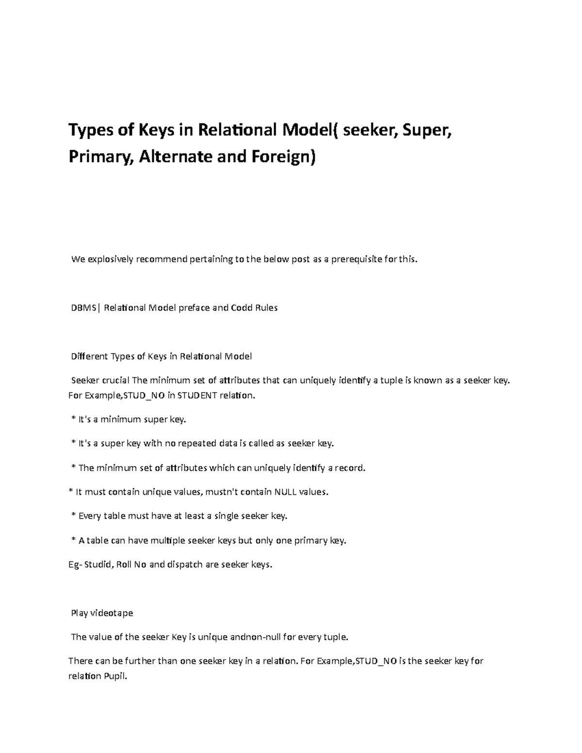 Types of Keys in Relational Model( seeker, Super, Primary, Alternate ...