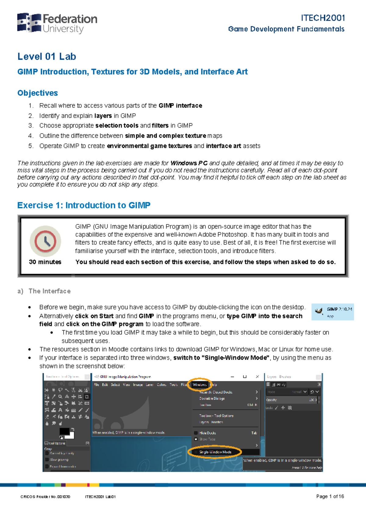 Itech 2001 Lvl01 Lab Hii Game Development Fundamentals Level 01 Lab Gimp Introduction