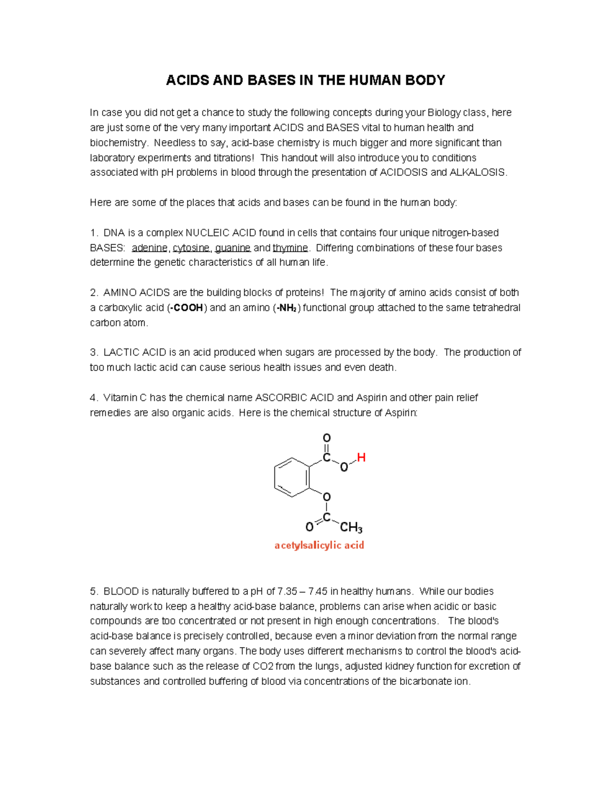 Acids AND Bases IN THE Human BODY - ACIDS AND BASES IN THE HUMAN BODY ...