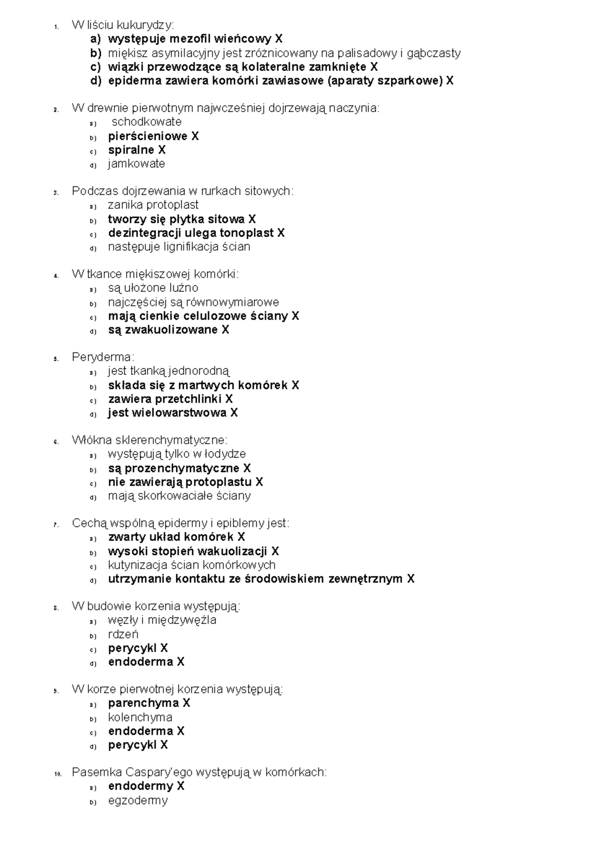 Test z poprawnymi odpowiedziami 1 - W liściu kukurydzy: a) występuje ...