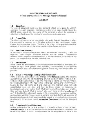Guideline FOR Research Writing Jkuat - JKUAT STRUCTURE OF REASEACH PROPOSAL/PROJECT/THESIS A ...
