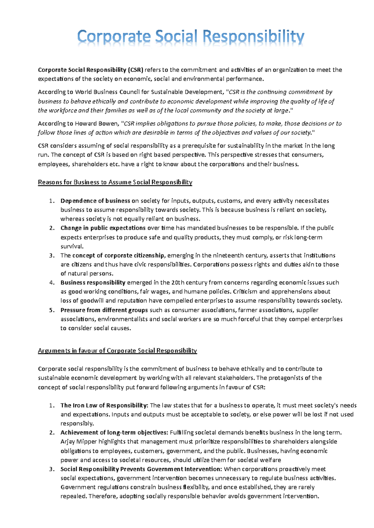 CSR Assignment - Corporate Social Responsibility (CSR) refers to the ...