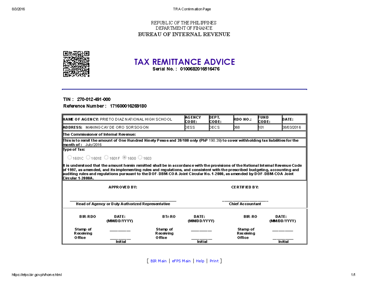 1600 july - 8/3/2016 TRA Confirmation Page efps.bir.gov/home.html 1 ...