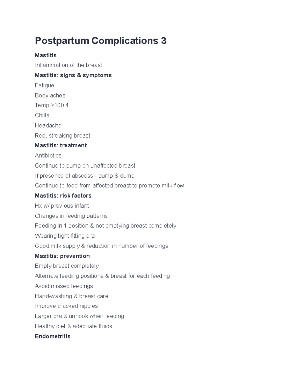 Postpartum Complications 3 - Chills Headache Red, streaking breast ...