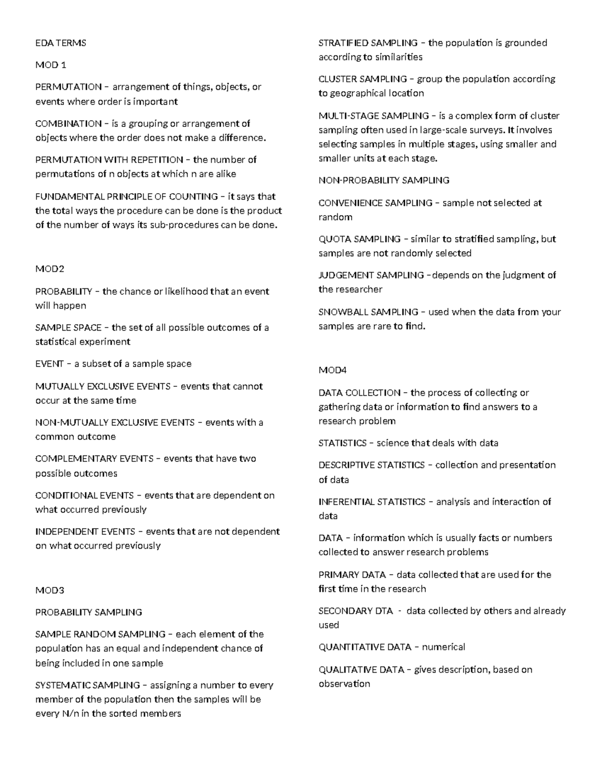 ENGINEERING DATA ANALYSIS TERMINOLOGY - EDA TERMS MOD 1 PERMUTATION ...