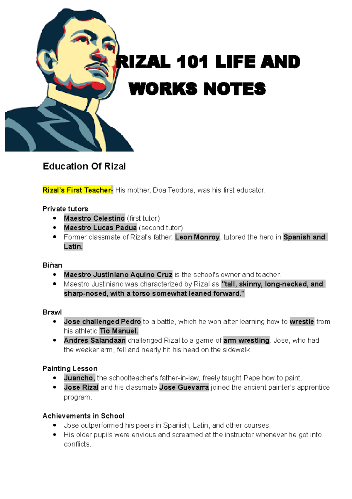 Rizal 101- First Education of Rizal - RIZAL 101 LIFE AND WORKS NOTES ...