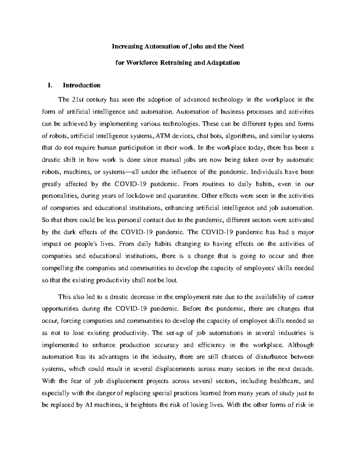 Commentary Paper - Increasing automation of jobs - Increasing ...