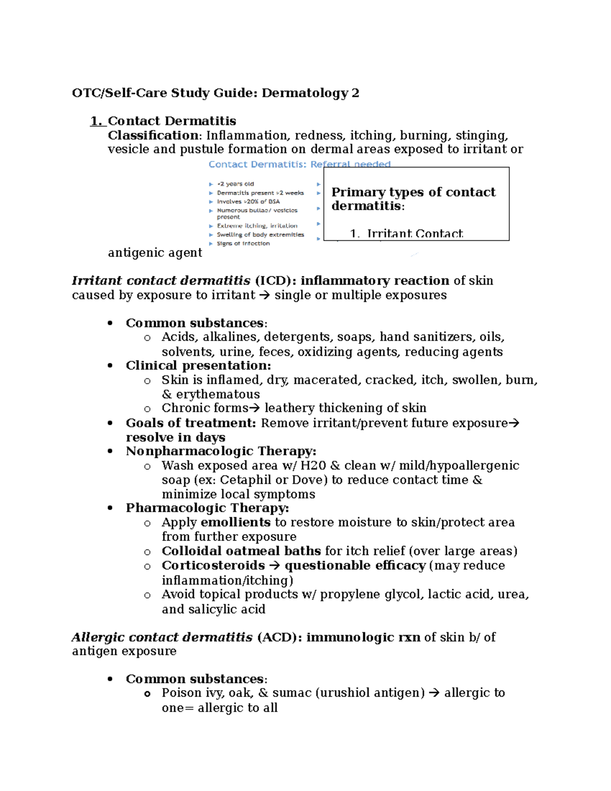 DERM PART 2 - Dermatology OTC notes for exam - OTC/Self-Care Study ...