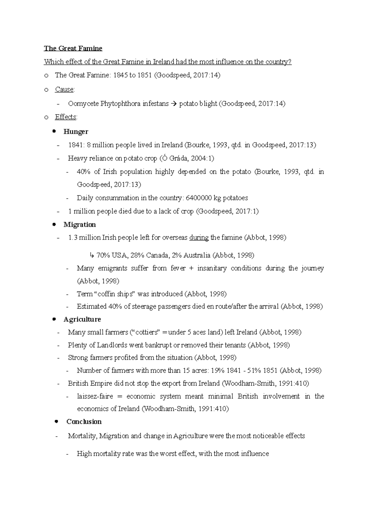 Exam mdl handout - The Great Famine Which effect of the Great Famine in ...