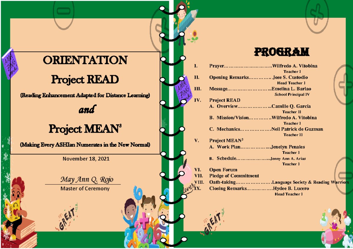 Program READ and MEAN 1 - ORIENTATION Project READ (Reading Enhancement Adapted for Distance ...