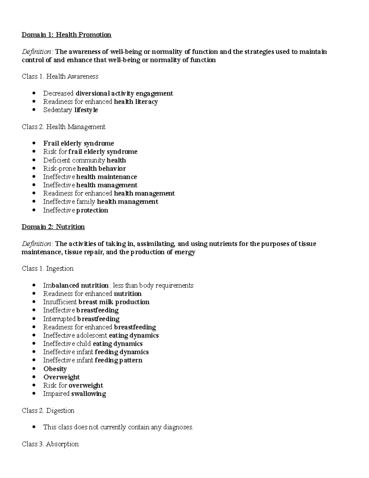 Nursing diagonsis domains - Domain 1: Health Promotion Definition : The ...