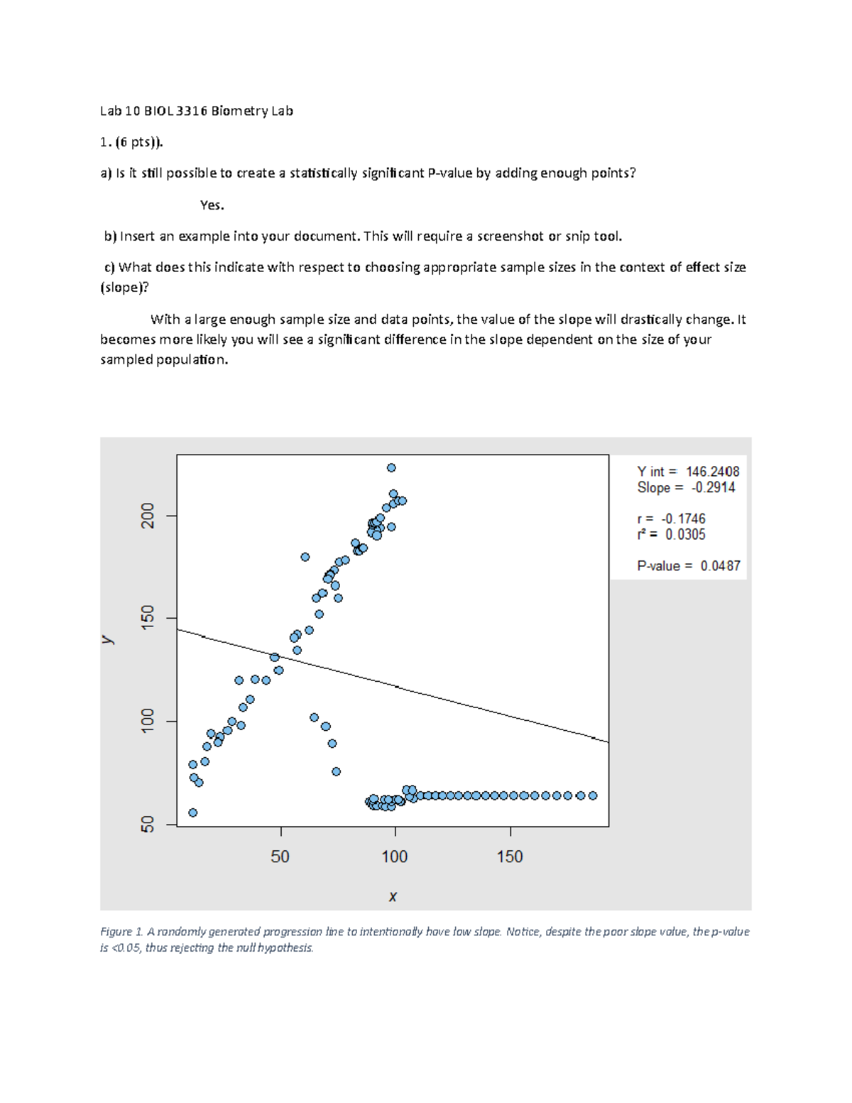 Lab 10 - Introduction to Regression - Lab 10 BIOL 3316 Biometry Lab (6 pts)). a) Is it still ...