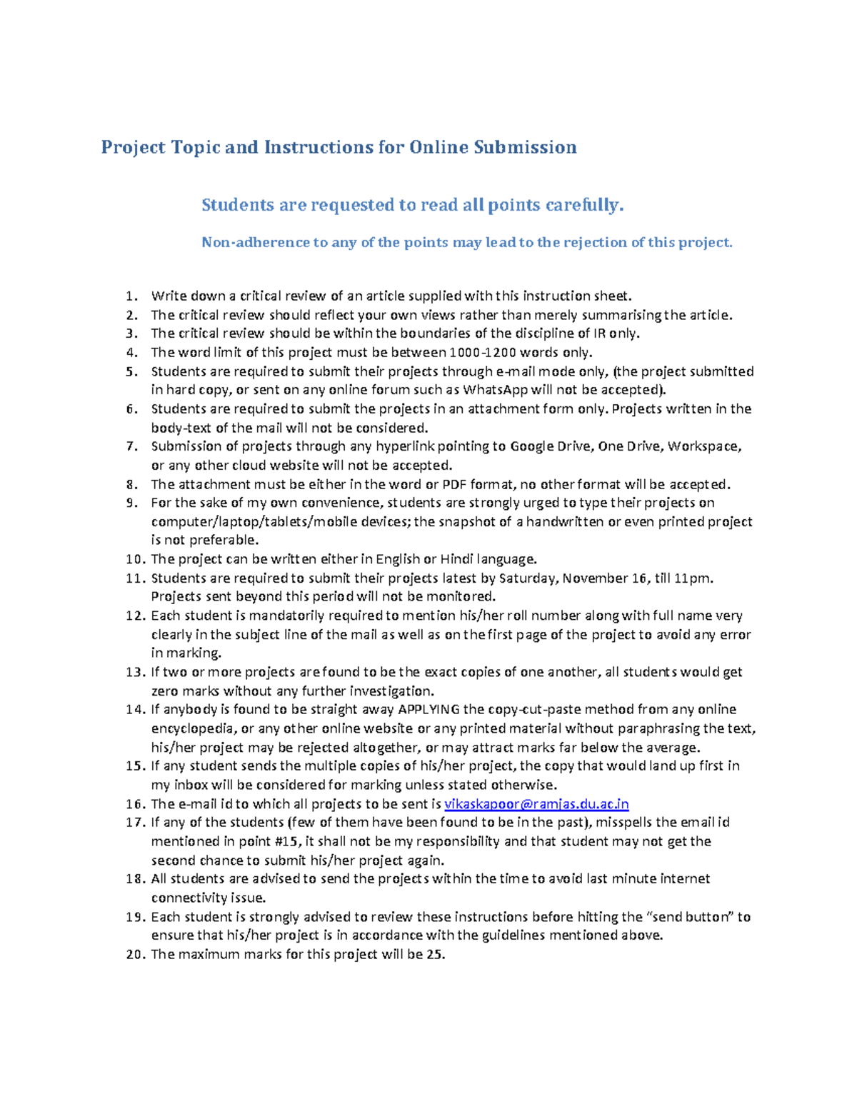Project Instructions - .... . - Project Topic and Instructions for ...