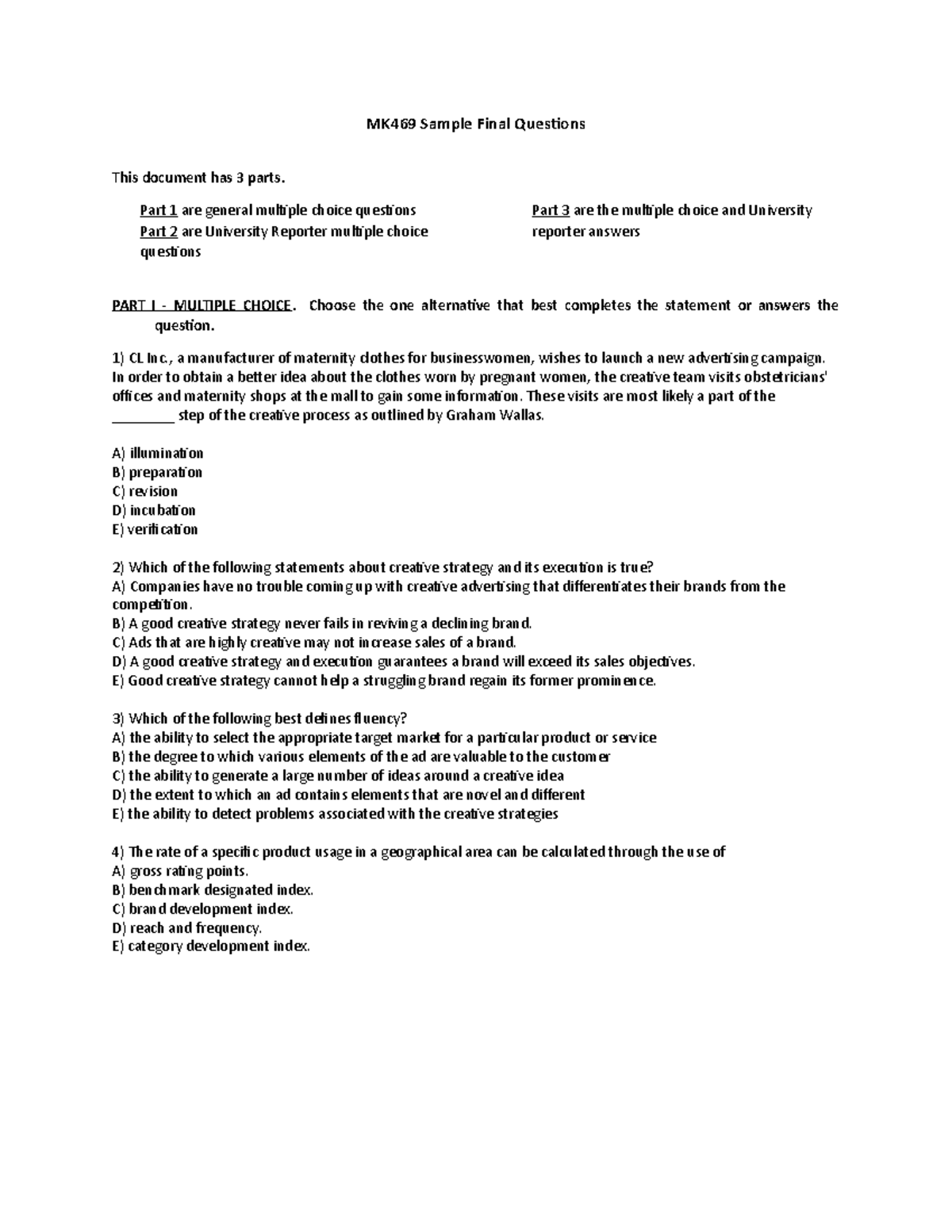 Final sample questions - MK469 Sample Final Questions This document has ...