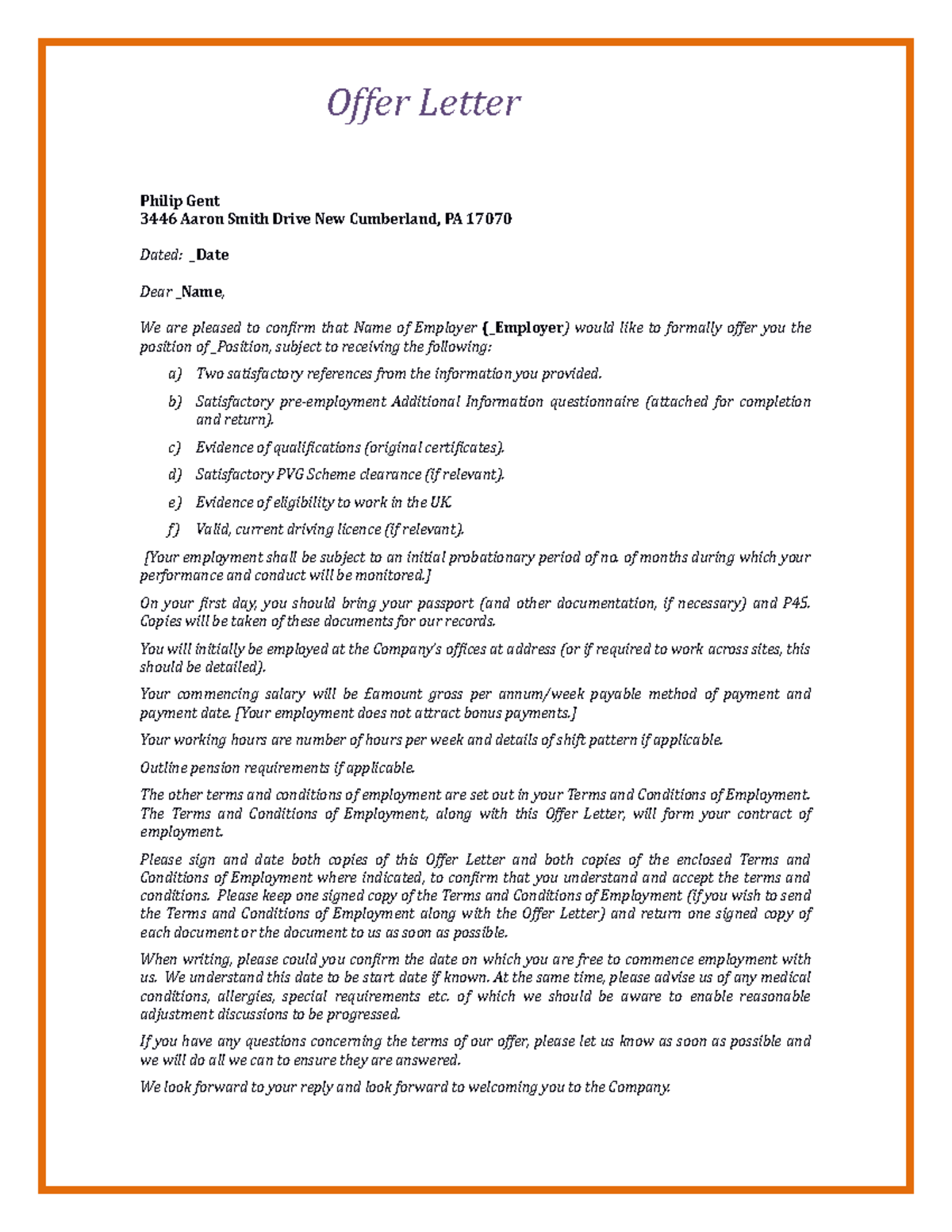 Offer Letter Template - ssaddddddddddddddddddd - Offer Letter Philip ...