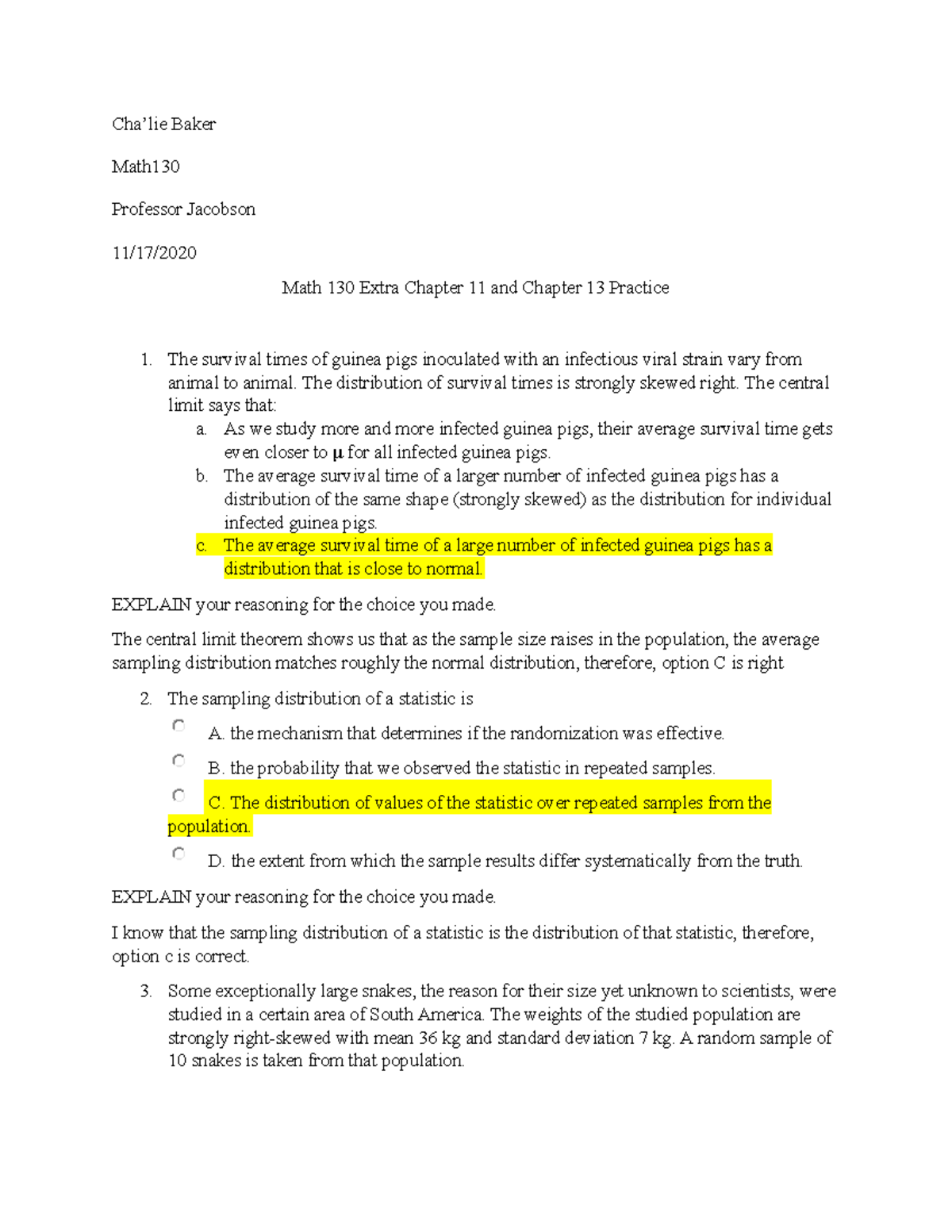 Chapter 11 and 13 Combo - Cha’lie Baker Math Professor Jacobson 11/17 ...