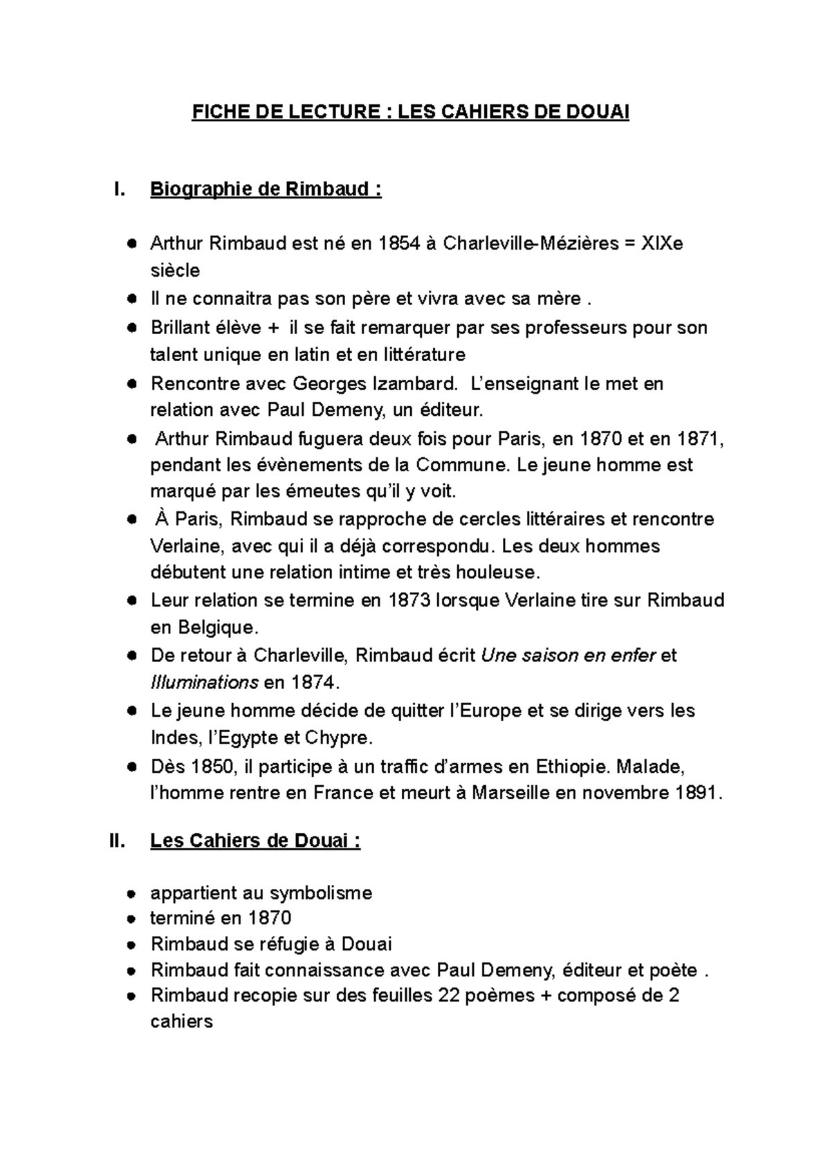 Fiche citations cahiers de douai : dissertation - FICHE DE LECTURE ...