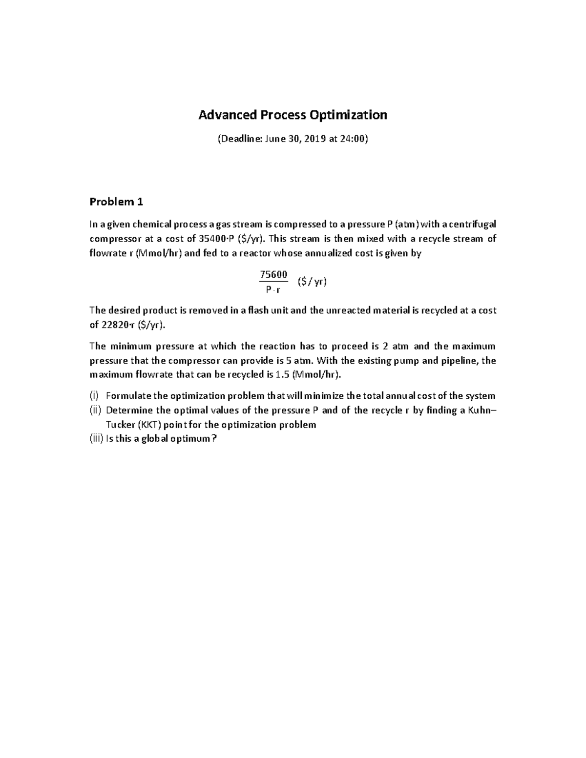 Assignment APO 2019 full - Advanced Optimization - DTU - Studocu