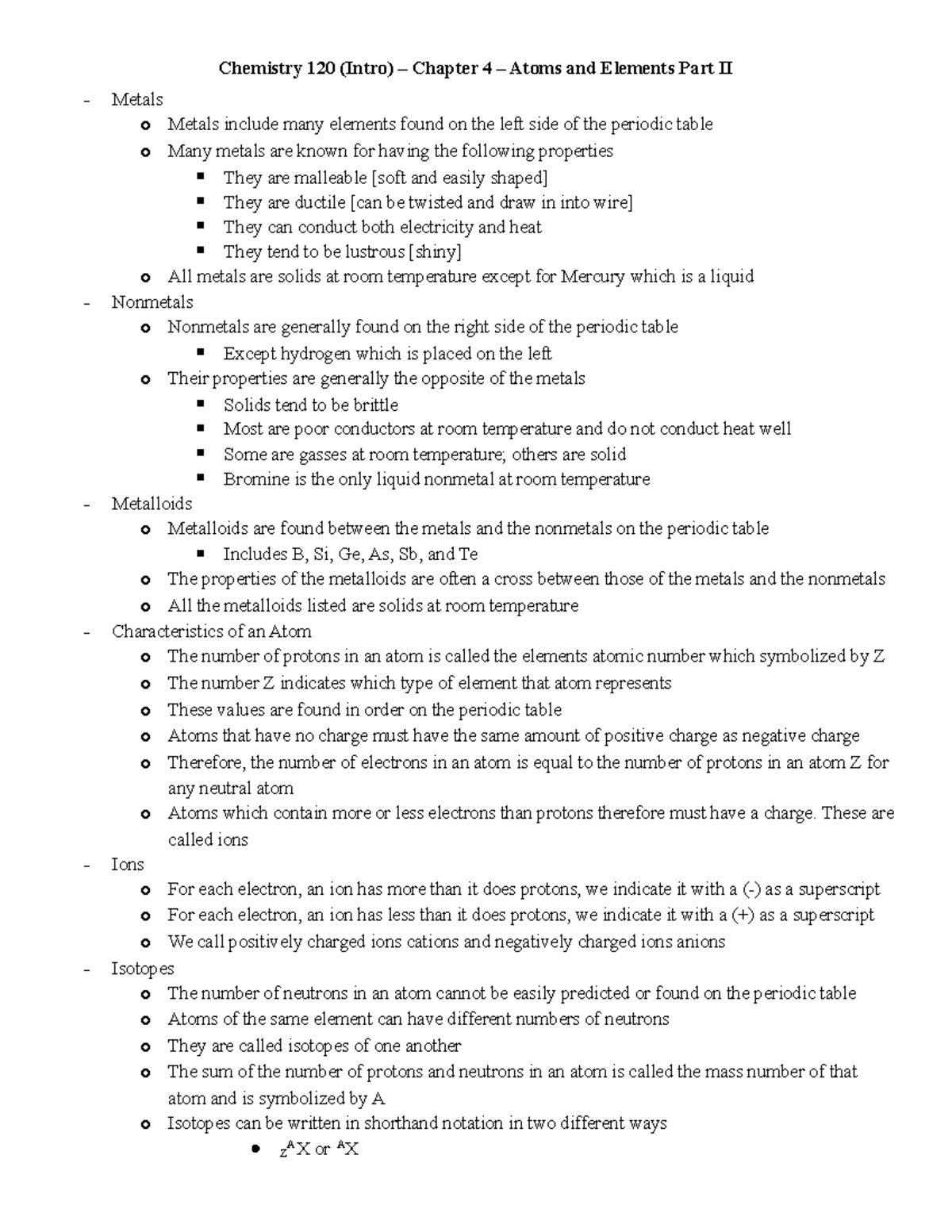 Chemistry 120 - Chapter 4 Study Guide Part 2 - Chemistry 120 (Intro ...